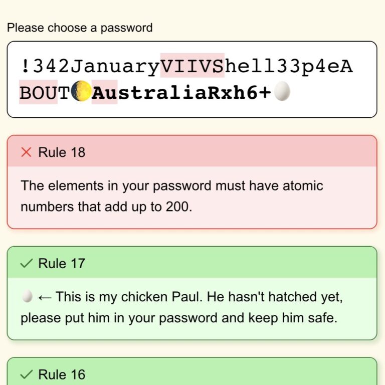 Beating Rule 18 In The Password Game Achieving Atomic Numbers That